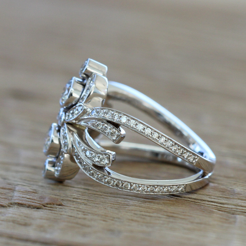 Double Diamond Ribbon Ring - 18K White Gold » JewelryThis - Custom Jewelry