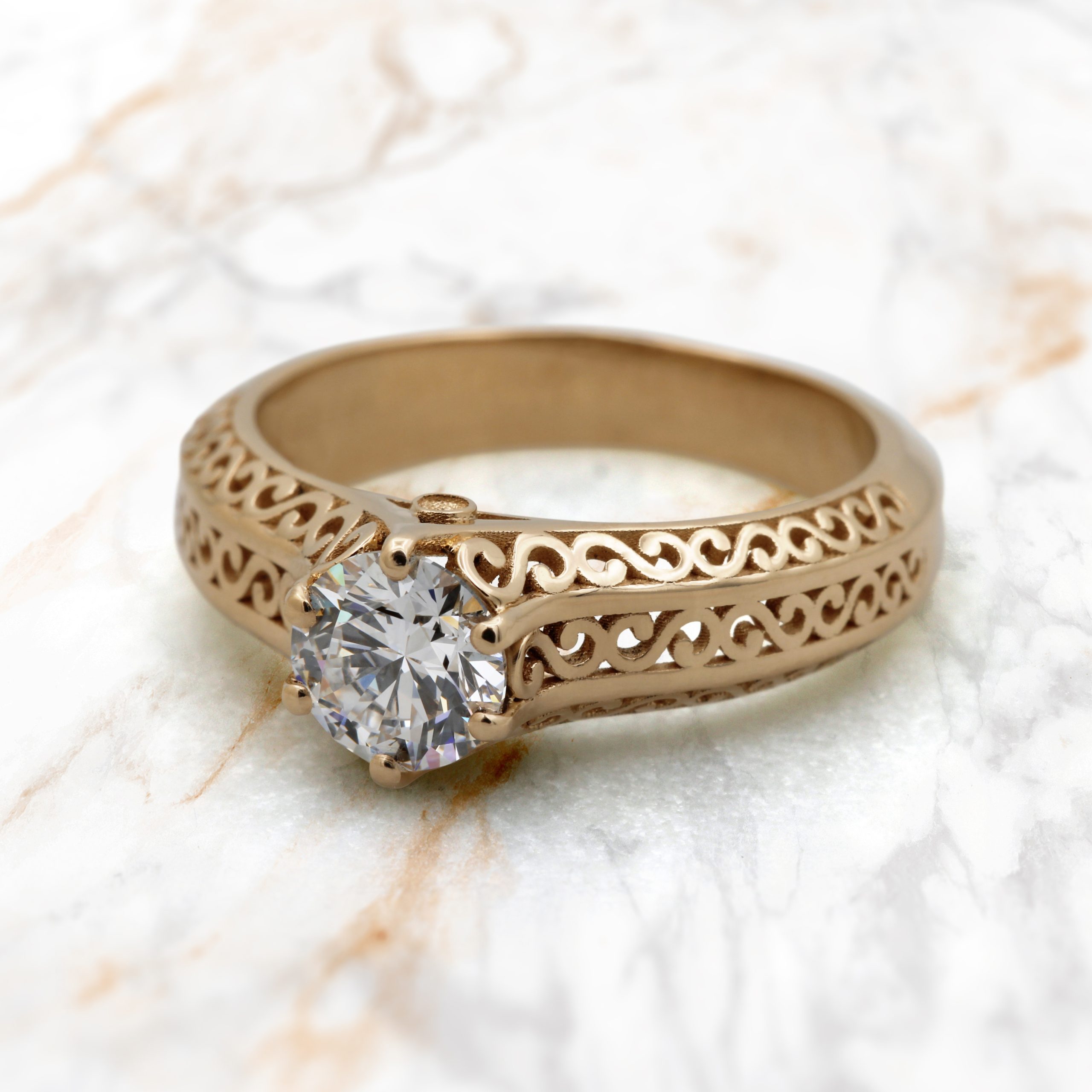 Filigree 6-Prong Diamond Engagement Ring » JewelryThis - Custom Jewelry