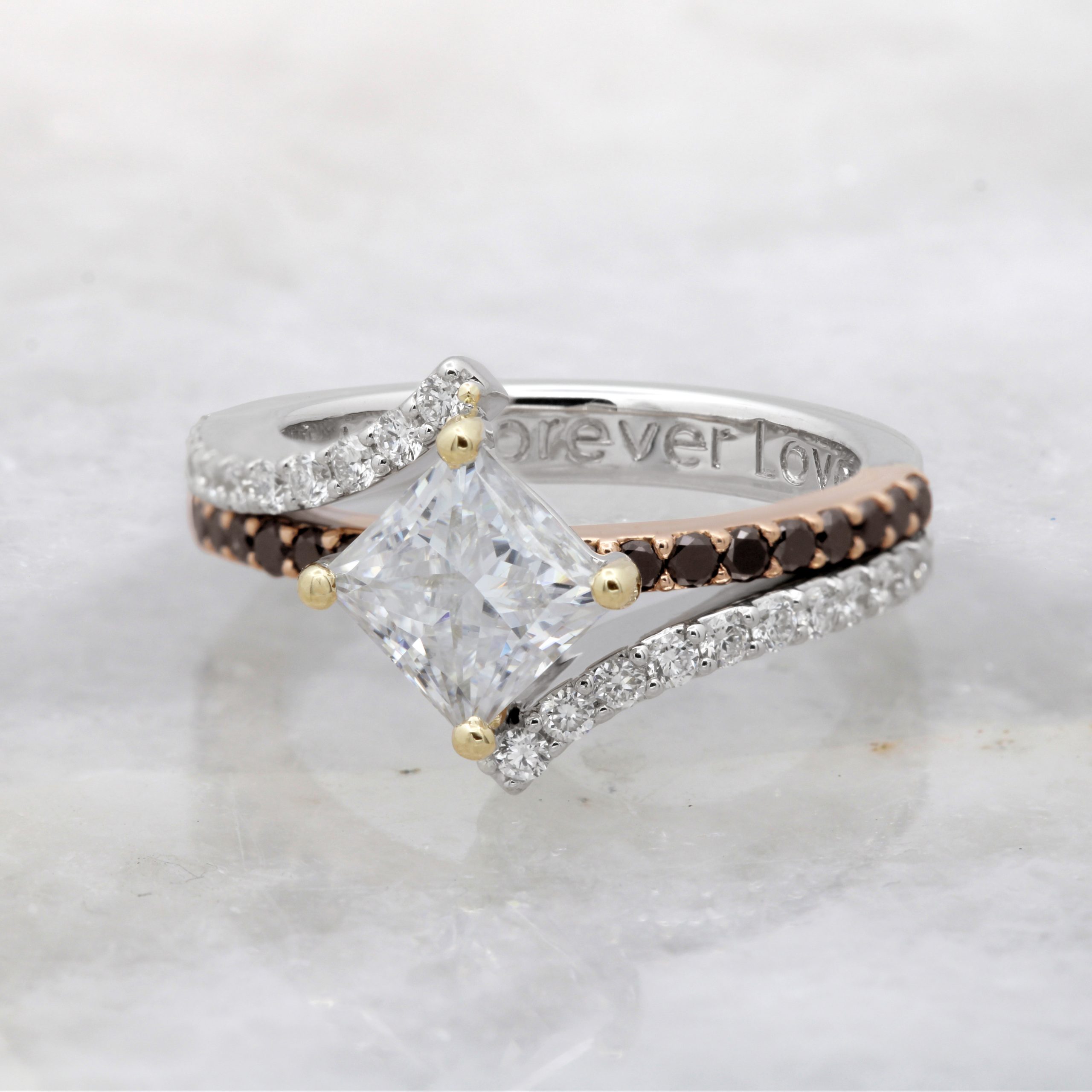 White, Rose And Black Engagement Ring » JewelryThis - Custom Jewelry