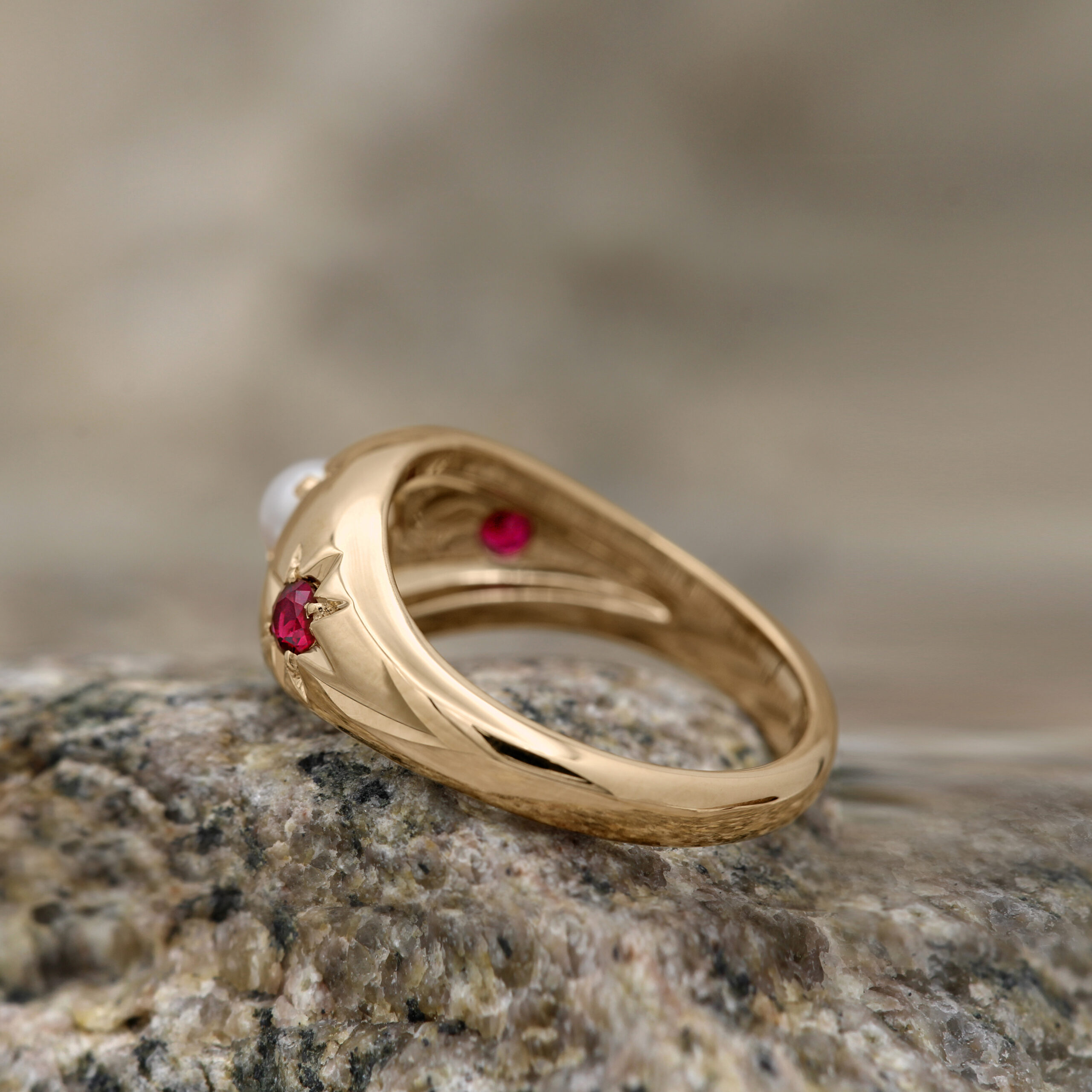 Pearl And Ruby Wedding Ring » JewelryThis : Custom Jewelry